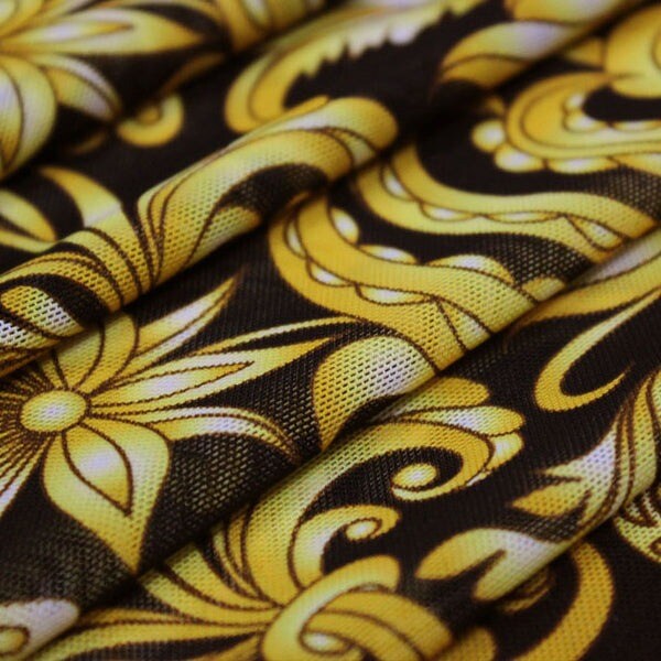 Gold Black Baroque Printed Power Mesh Fabric | Michaels