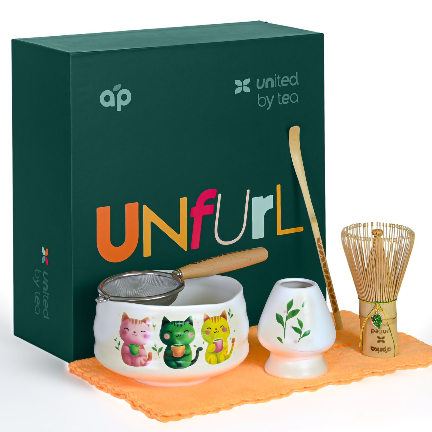 Ceremonial Matcha Starter Kit, White Matcha Bowl with Cats and Whisk ...