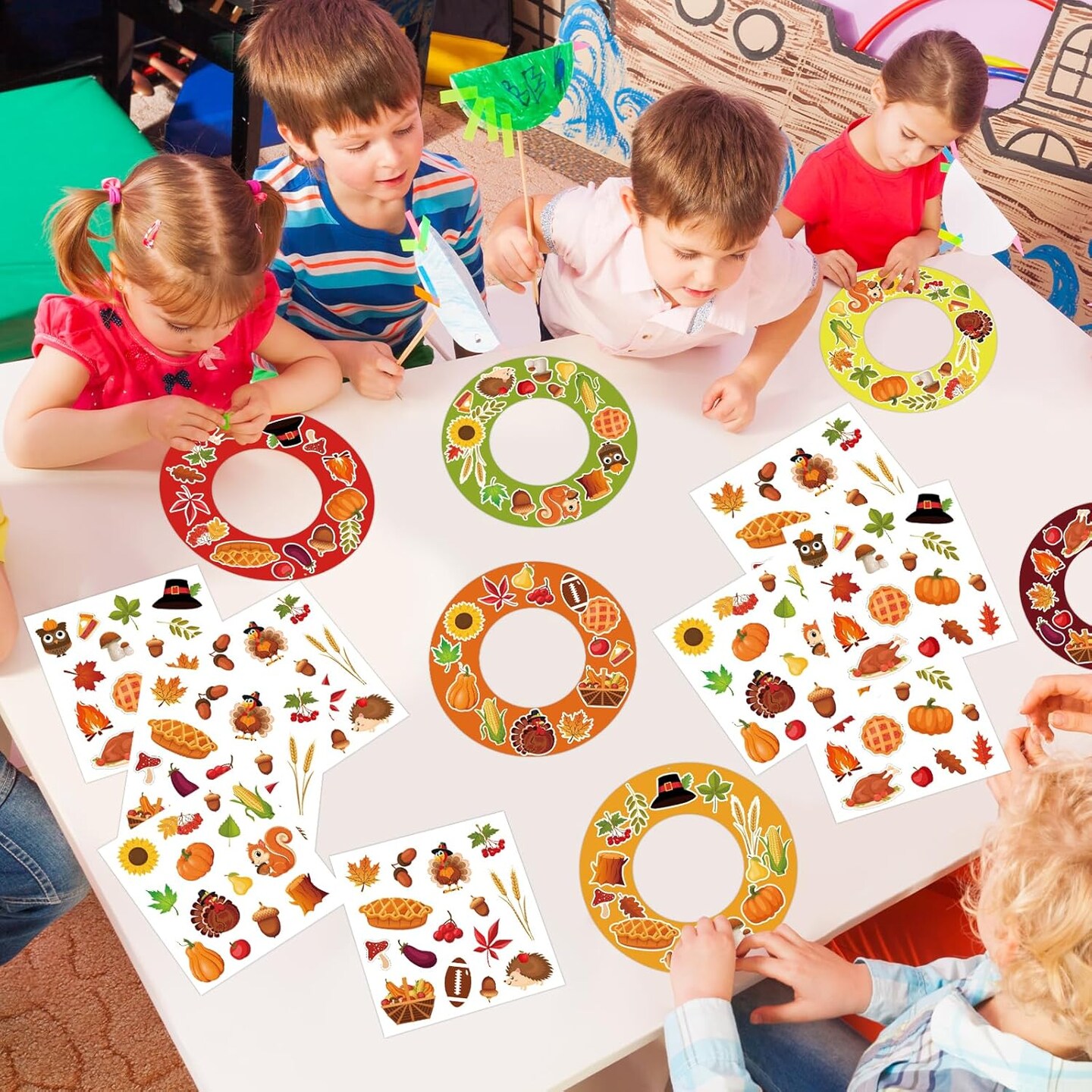24 Sets Thanksgiving Wreath Crafts for Kid, Fall DIY Wreath Paper Craft ...