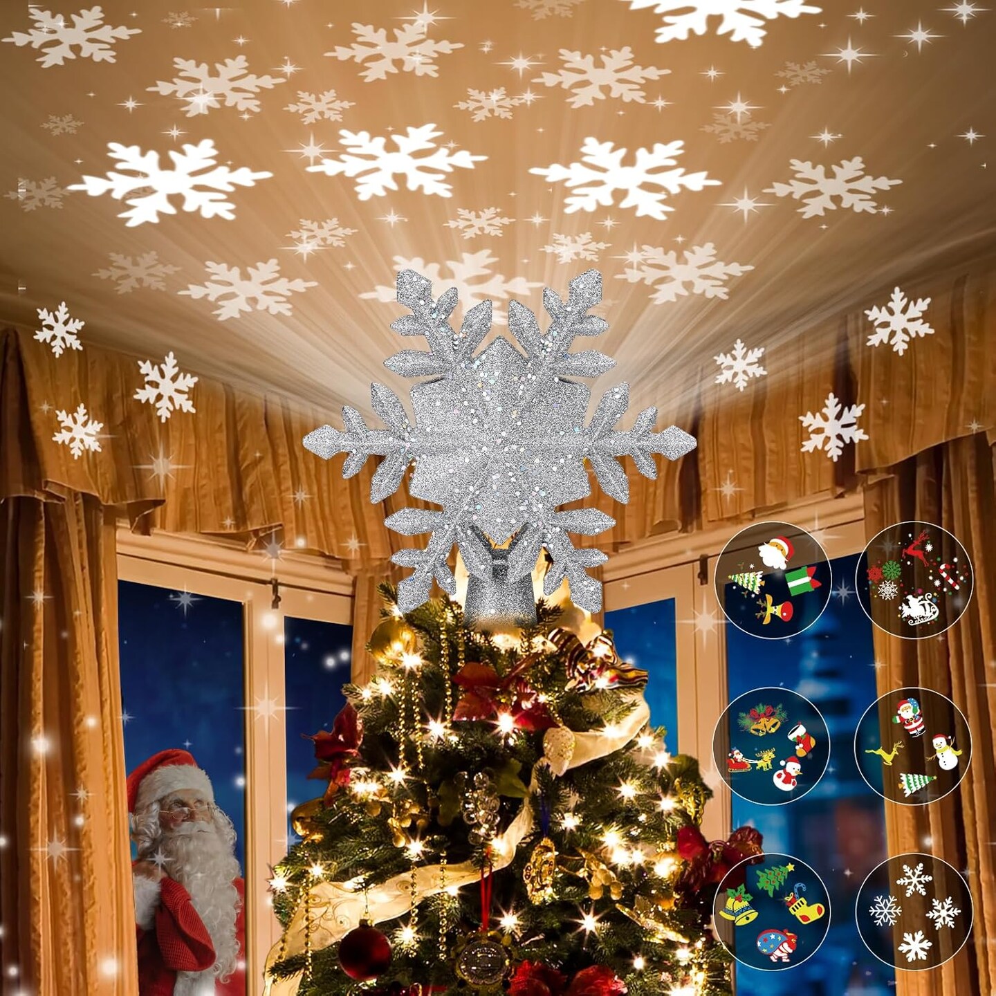 Christmas Tree Topper Lighted with 6 Projection Modes,Christmas Star ...