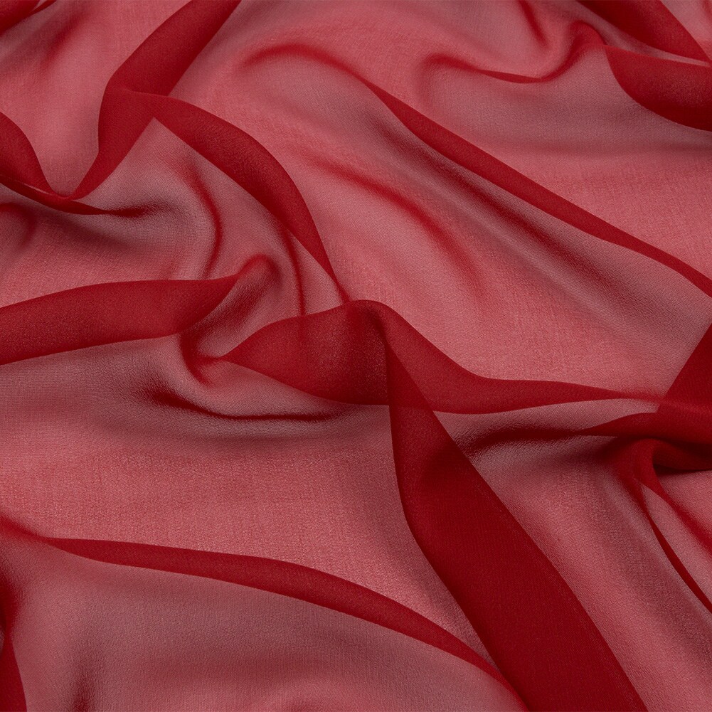 1 Yard Luxury Brick Red Silk Chiffon Fabric Solid Lightweight Sheer ...
