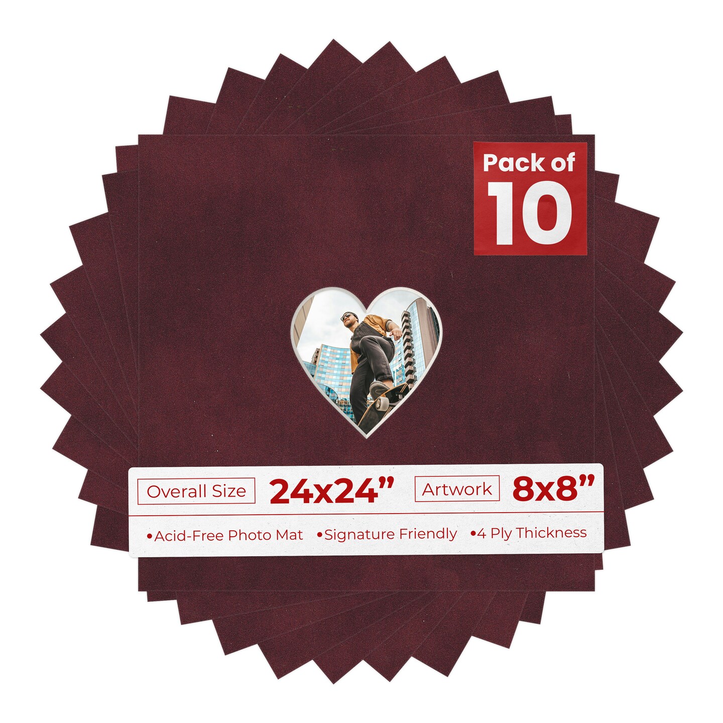 Dark Red Suede Mat Board for 24x24 Frames - Heart Opening for 8x8 ...
