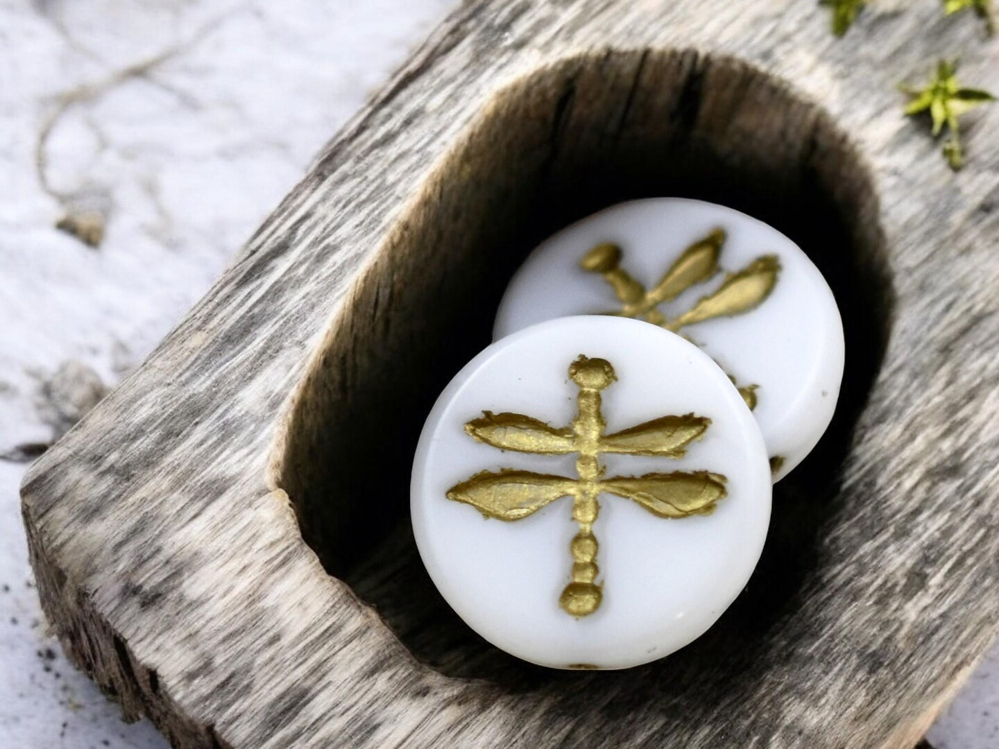*4* 18mm Gold Washed Opaque White Dragonfly Coin Beads | Michaels