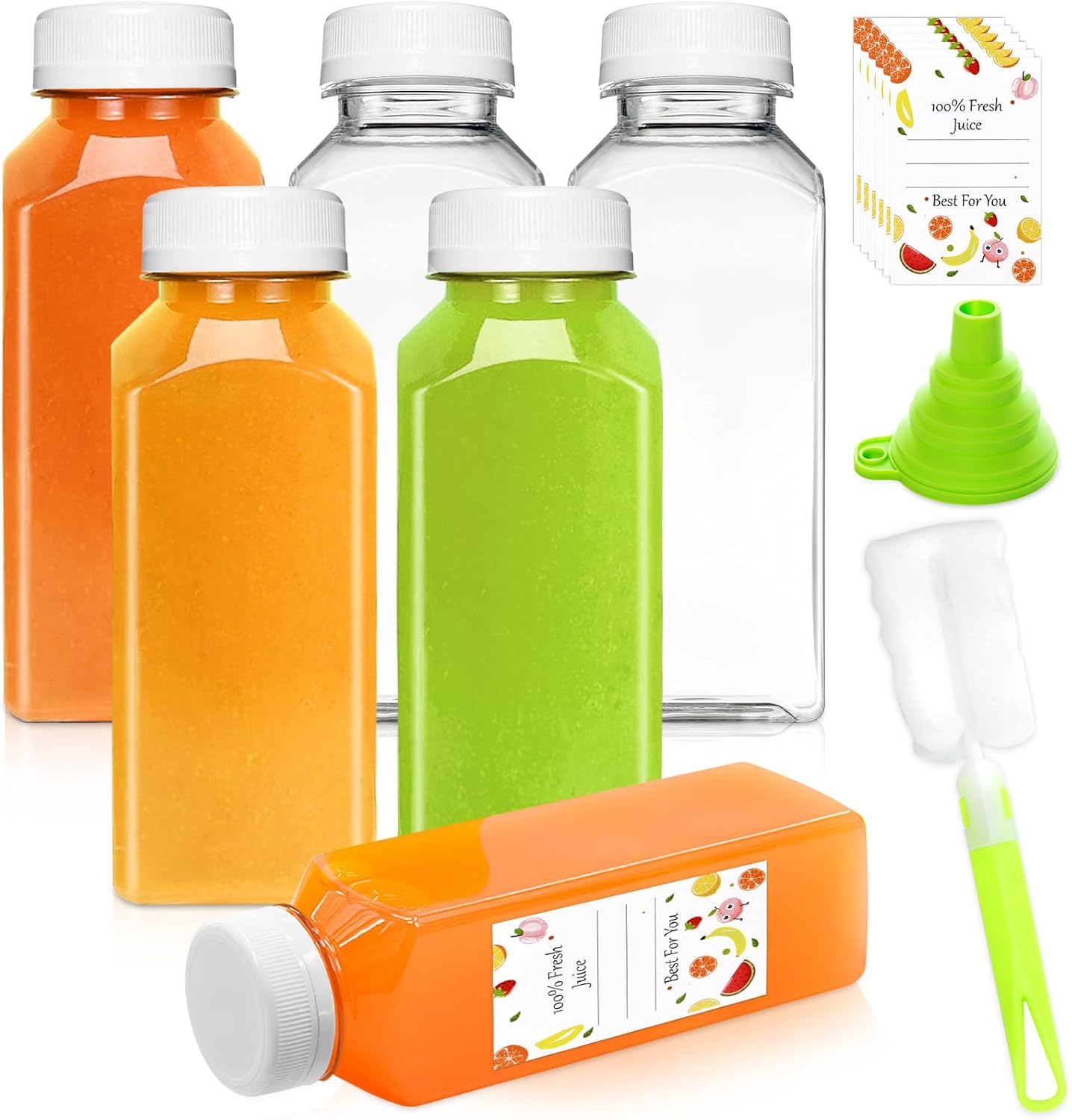 6-Pack Juice Bottles, 12oz BPA-Free Plastic Bottle with Leak-Proof Lids ...