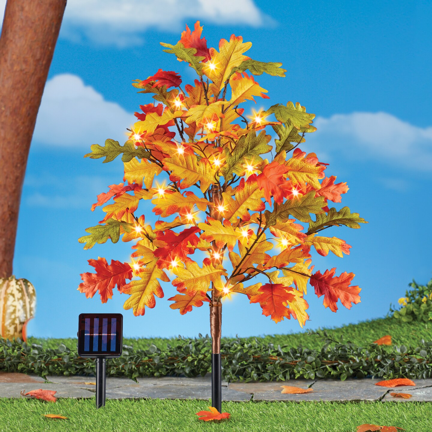 Collections Etc Solar Powered Colorful Maple Tree Outdoor Garden Stake ...