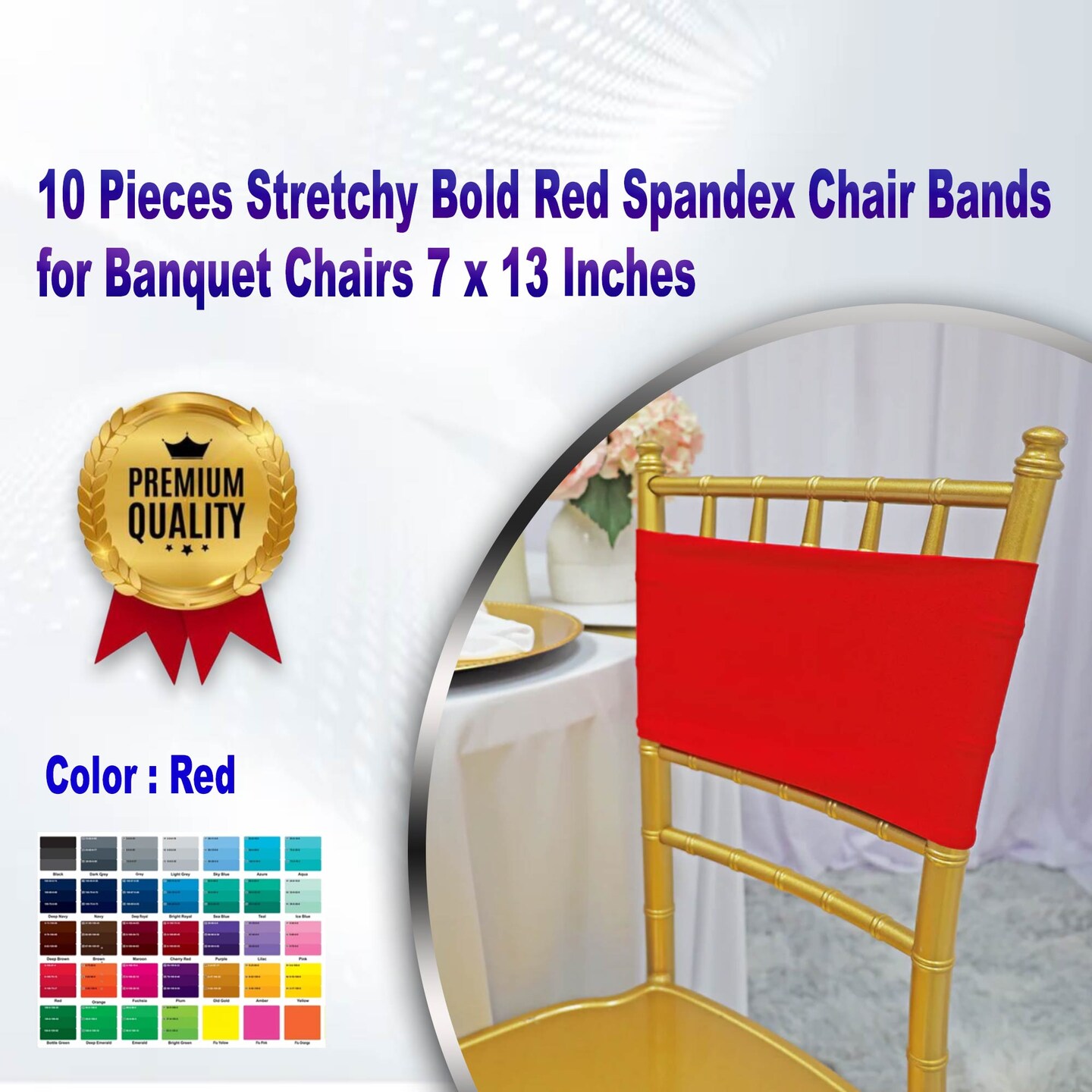 10 Pieces Stretchy Bold Red Spandex Chair Bands for Banquet Chairs 7 x ...
