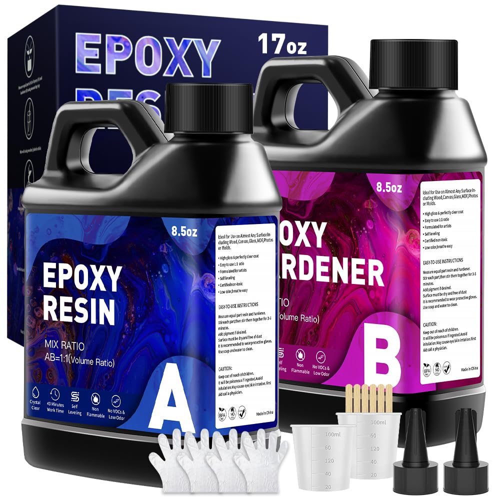 Epoxy Resin 17OZ, Crystal Clear Epoxy Resin Kit, Not Yellowing, Bubble ...