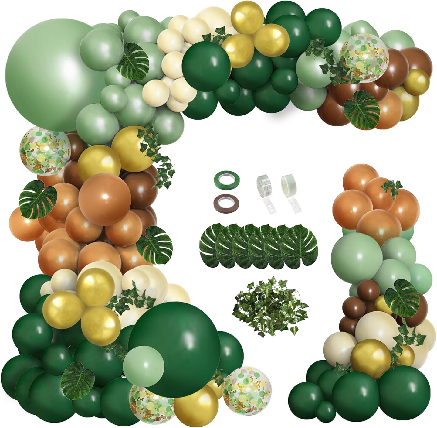 148 pcs Safari Balloon Arch Kit, Sage Green Brown Jungle Wild One Balloon Garland with Animal ...