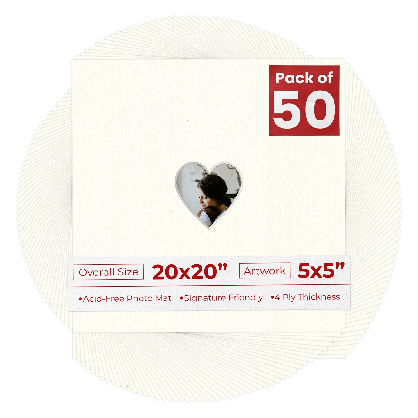 Beige Canvas Mat Board for 20x20 Frames - Heart Opening for 5x5 Photos ...