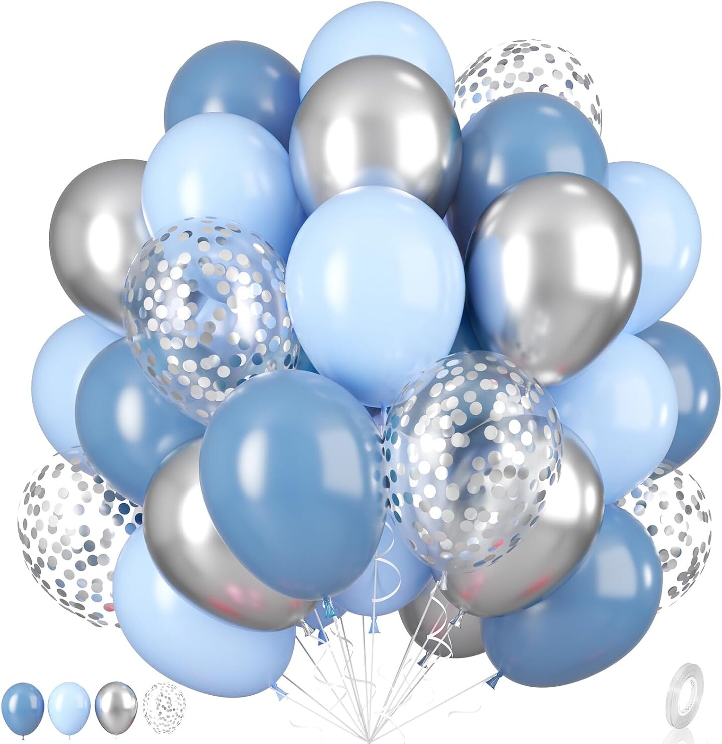 Dusty Blue Silver Balloons, 55Pcs Retro Blue Party Balloons 12 Inch ...