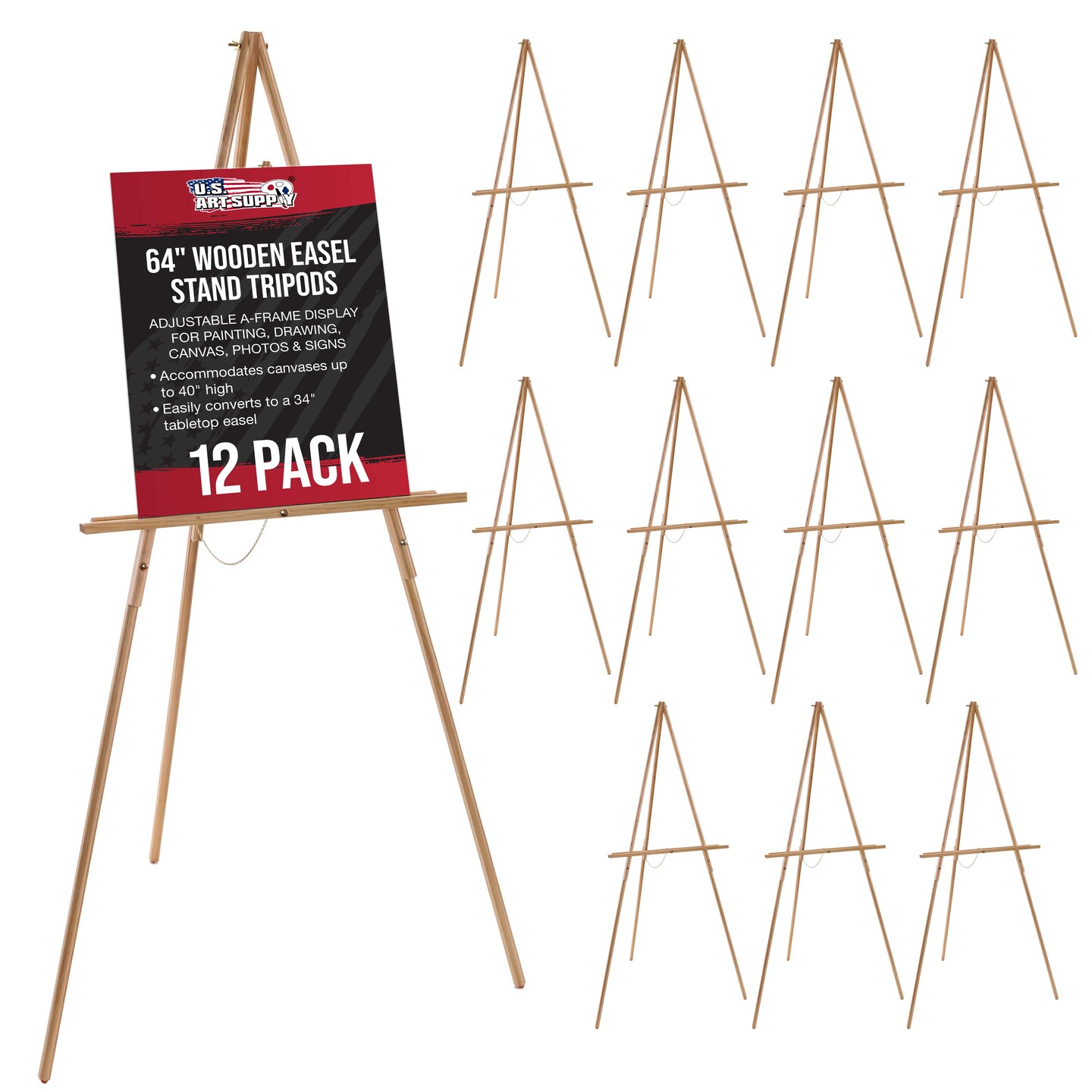 64" Wooden Easel Stand (12 Pack) - Adjustable A-Frame Tripod for ...