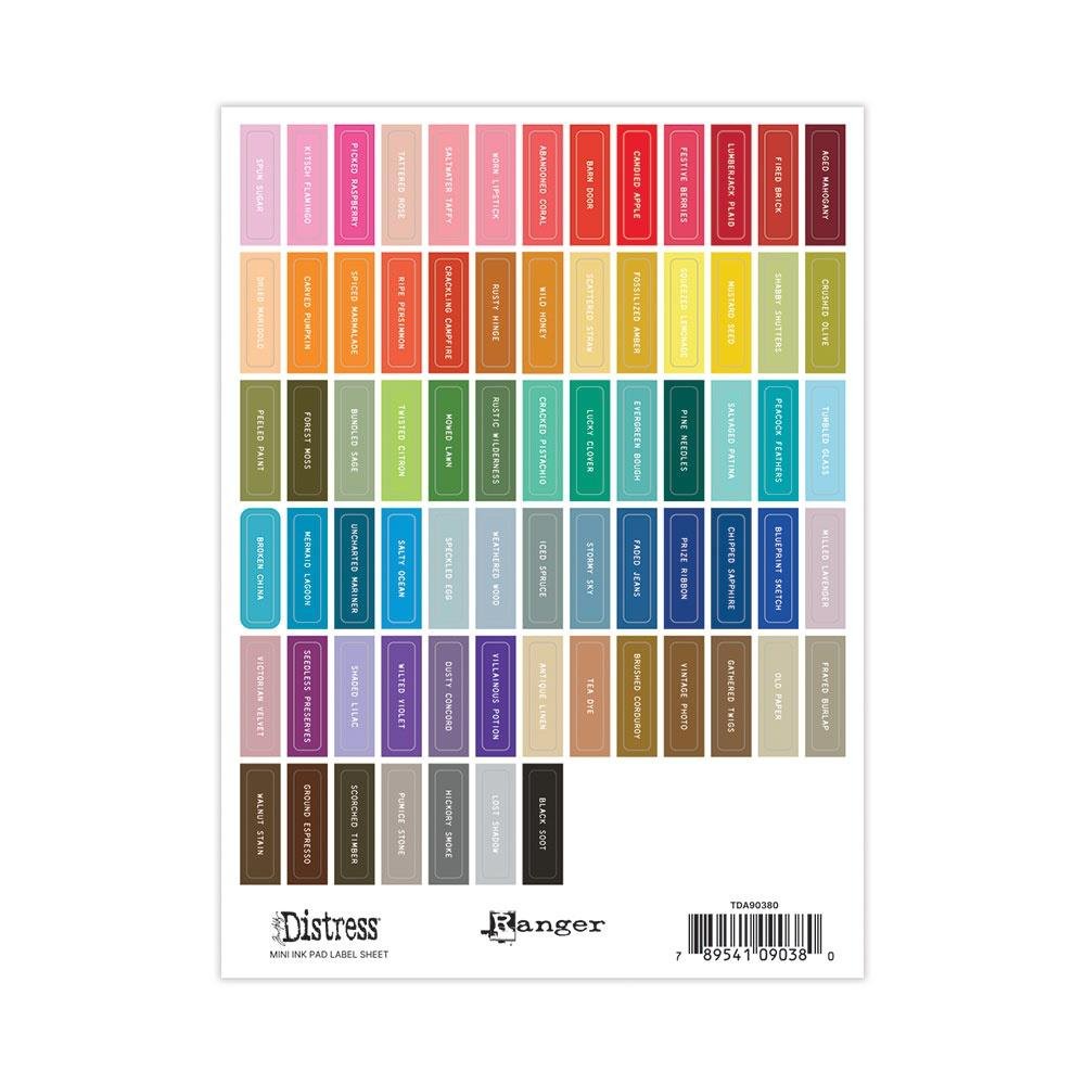 Tim Holtz Distress Mini 1/4" x 1" Ink Pad Label Sheets - Color Name ...