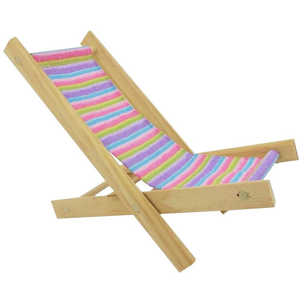 Wooden Toy Folding Deck Chair with Horizontal Rainbow Stripe Fabric for ...