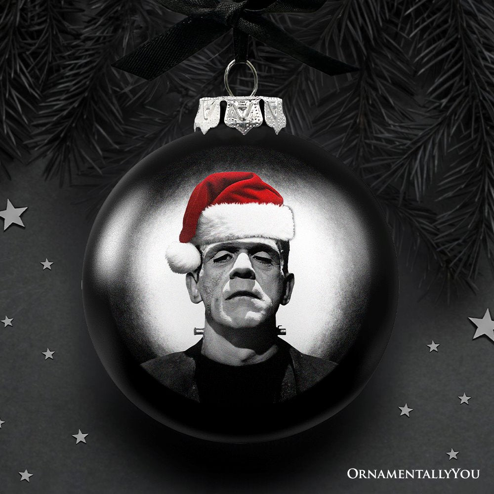 Frankenstein Christmas Spooky Portrait Glass Ornament, Black Horror ...