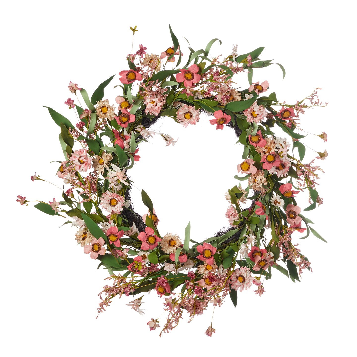 Spring Summer Posey 24in Wreath, w/ Artificial Mini Zinnia & Caspia ...