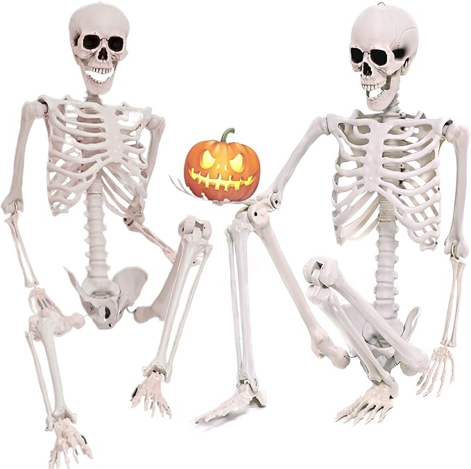 2 Pack Halloween Skeleton Life Size 5.4ft - Poseable Large Plastic ...