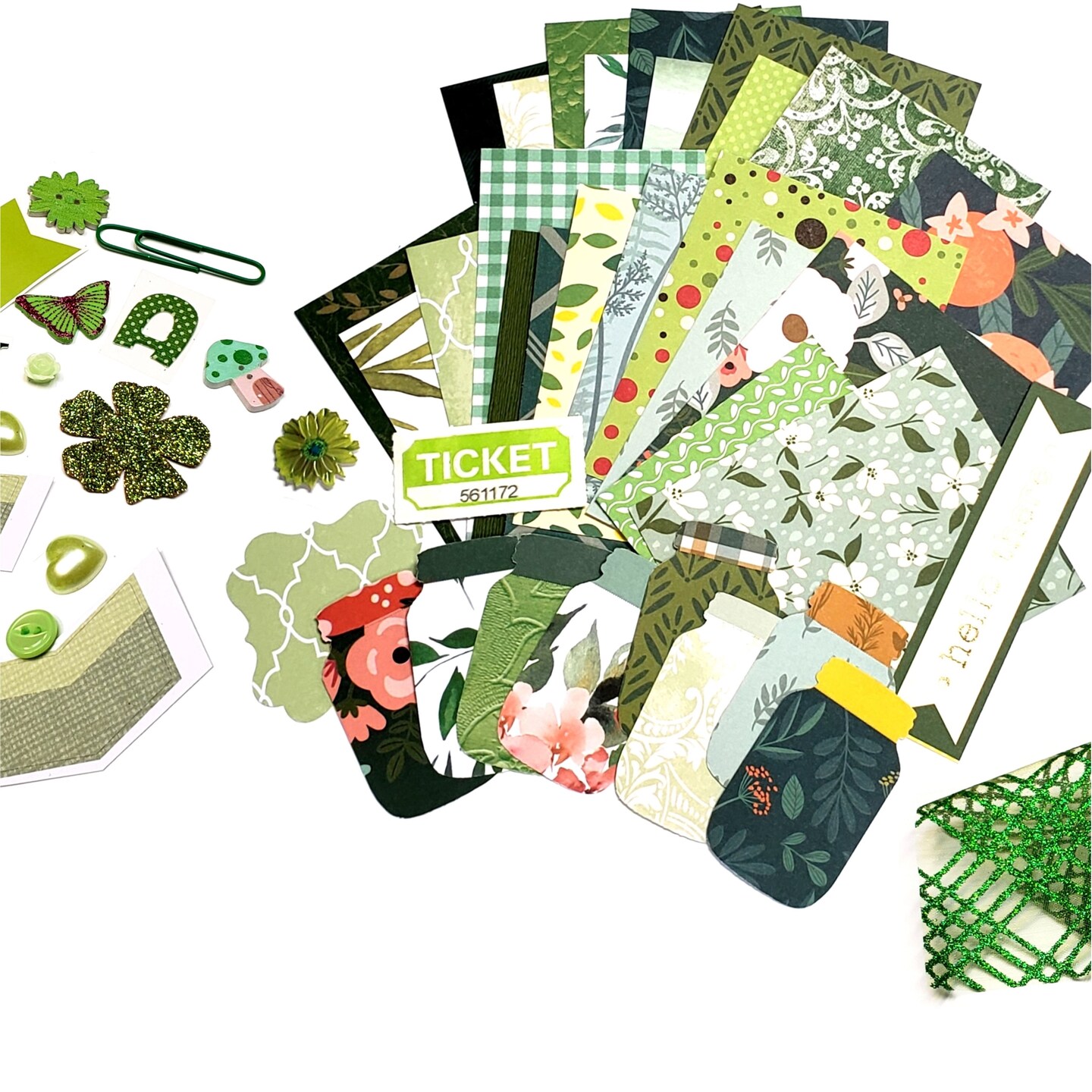 Green Crafting Supplies Kit and Embellishments for Scrapbooks and ...