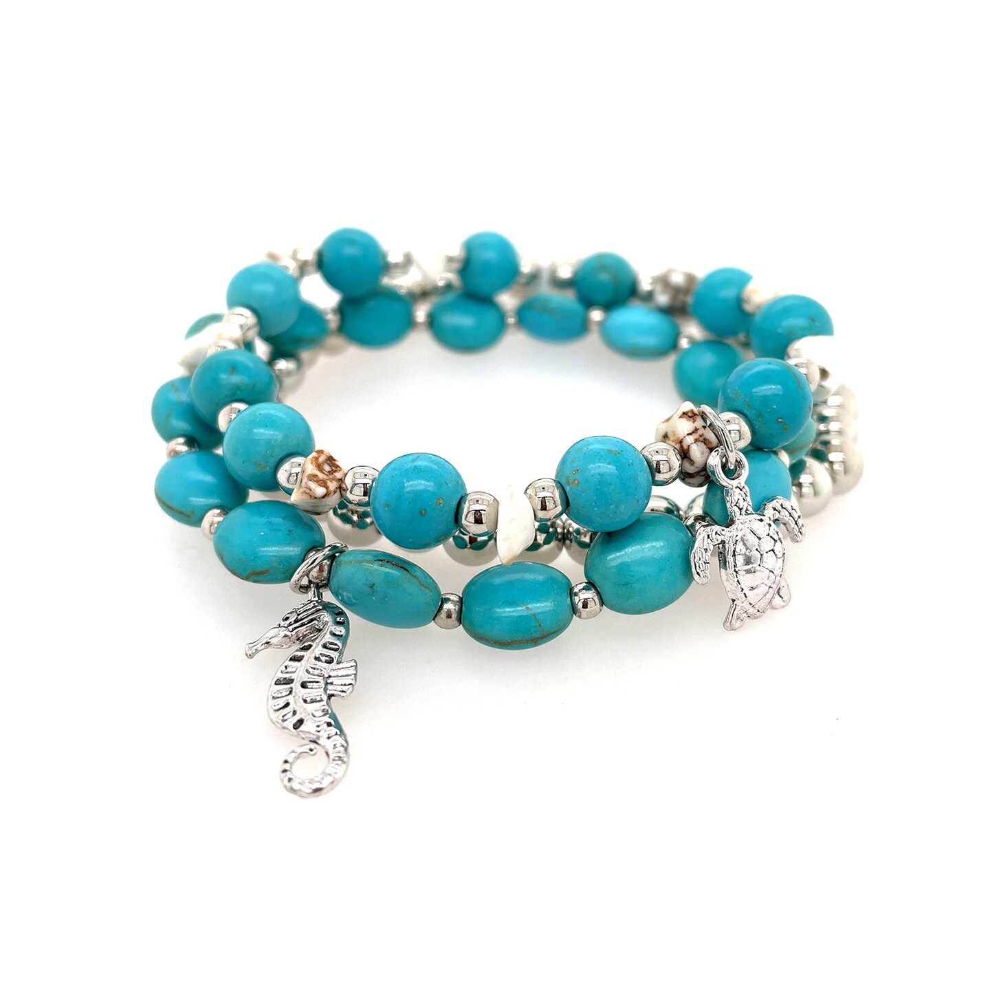 Turquoise and Silver Beads Stretch Bracelets 3pc Set | Michaels
