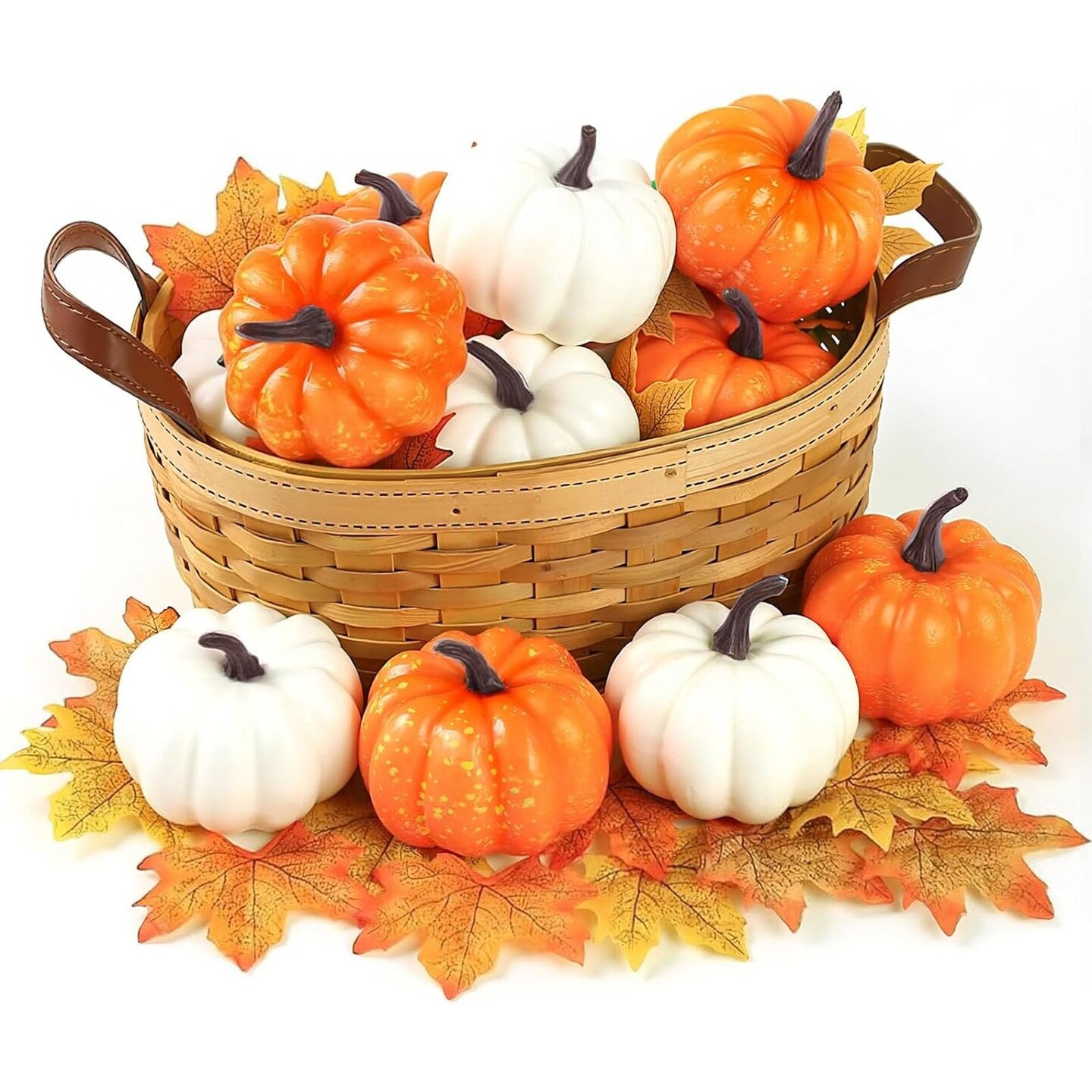 42 PCS Artificial Pumpkins Decorations, 12PCS Fake Pumpkins with ...