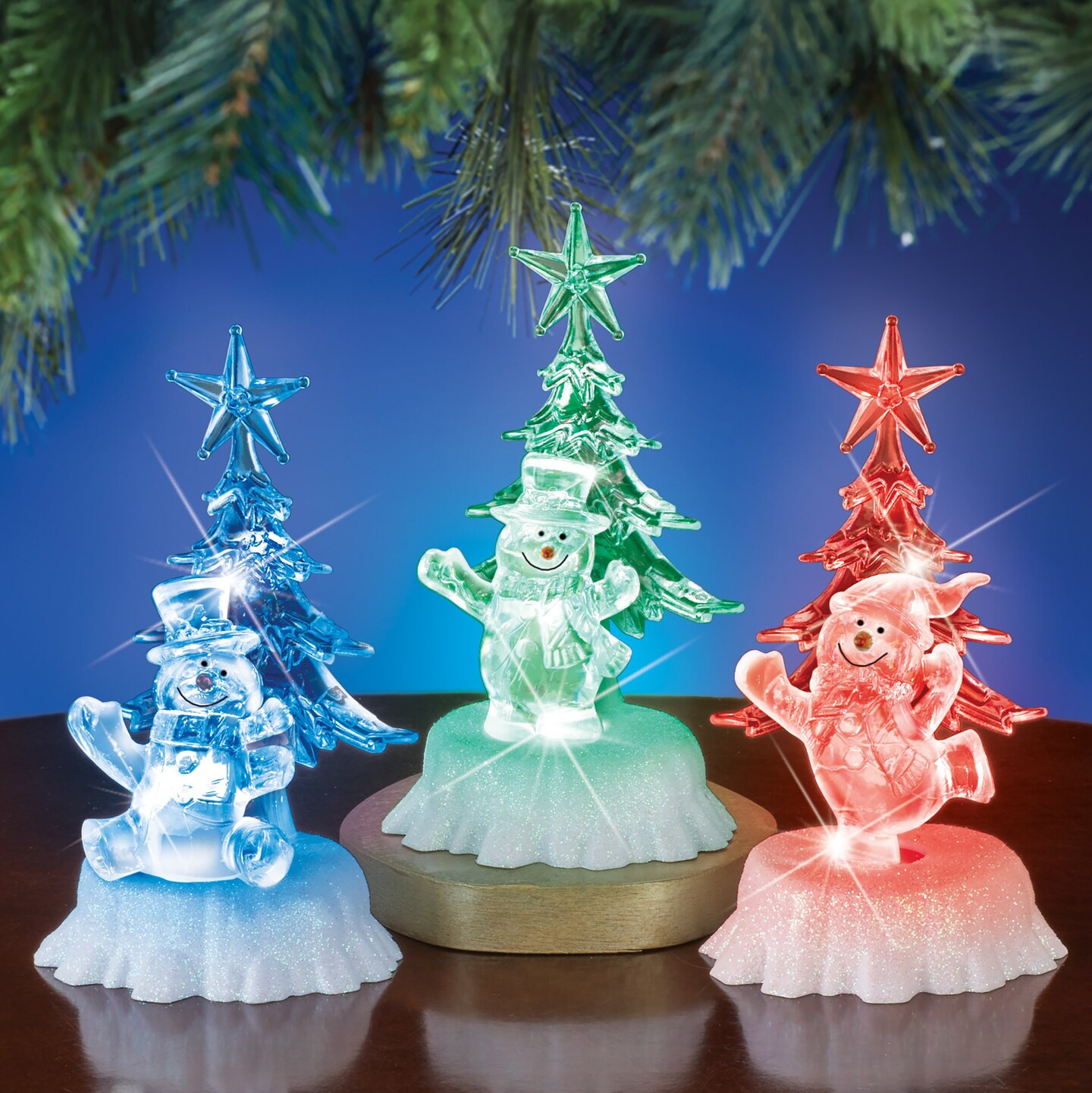 Collections Etc LED Lighted Color-Changing Snowman Trio Decoration ...