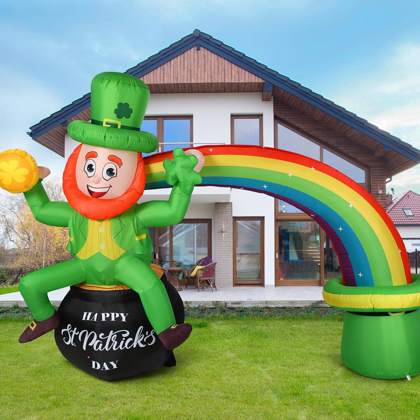 11.4 Ft Long Saint Patrick's Day Inflatable Archway Green Leprechaun in ...