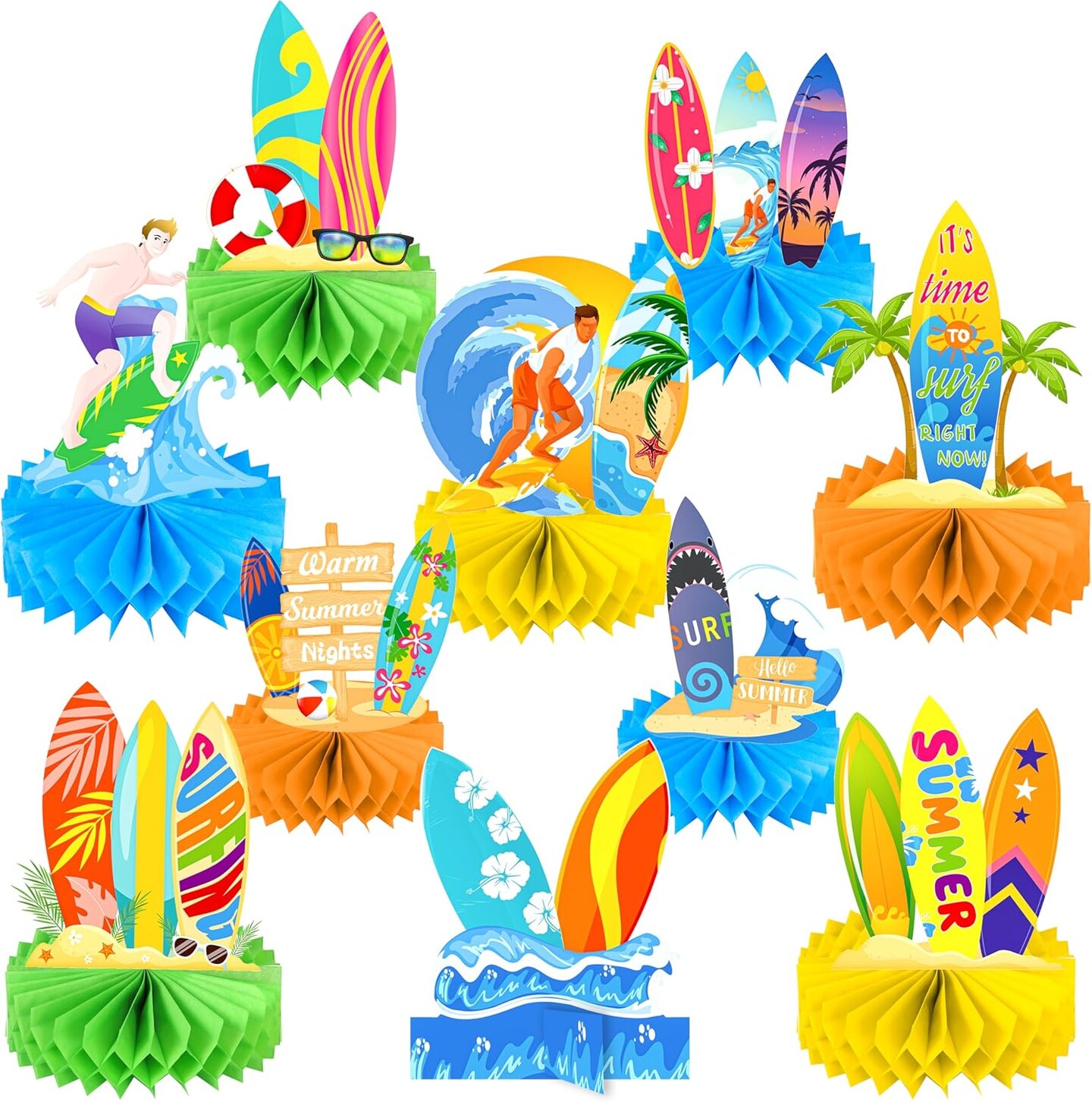 Beach Surfboard Theme Honeycomb Centerpieces Summer Surfing Party Table ...