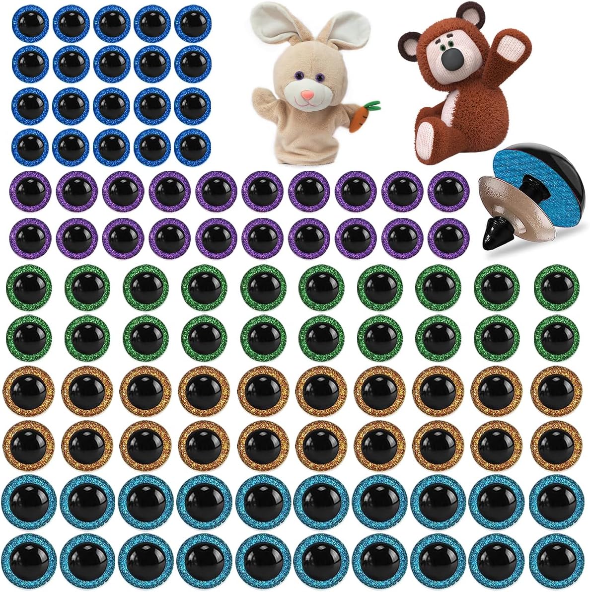 100-Piece Large Safety Eyes - 5 Sizes (6mm-15mm) - 5 Colors | Michaels