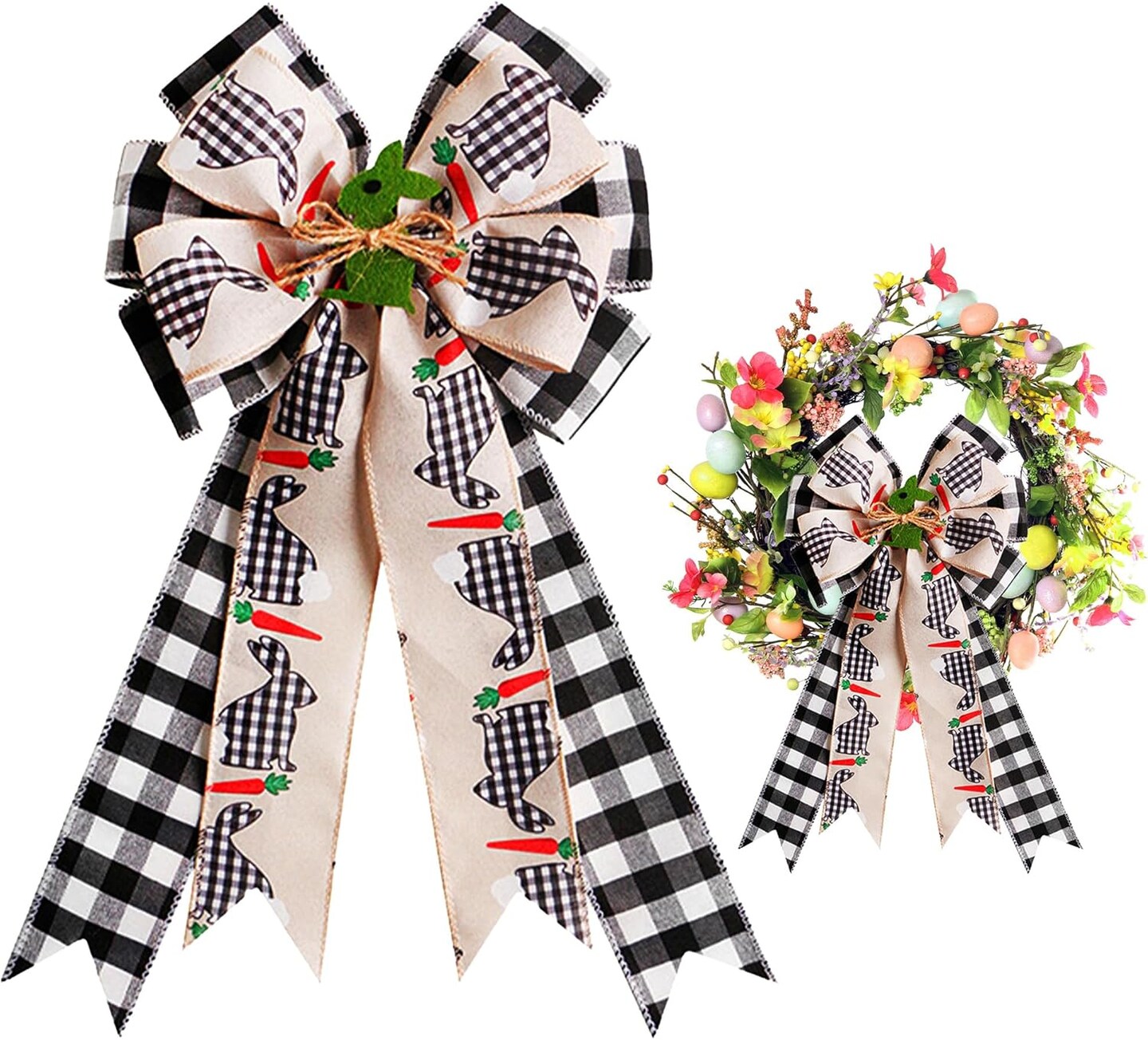 Large Easter Bow for Wreath,Black Pink Easter Tree Topper,Easter Bows ...