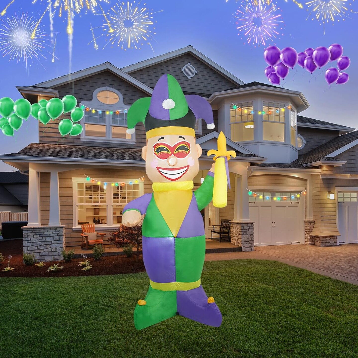2025 New] 5FT Huge Clown Inflatable, Mardi Gras Inflatable Decoration ...