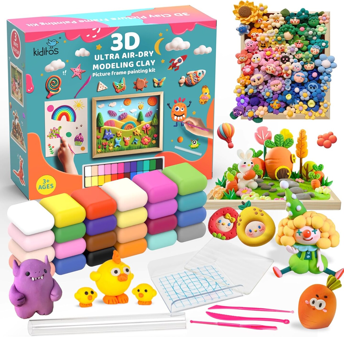 Air Dry Clay with Picture Frame,24 Colors Modeling Clay Painting DIY ...