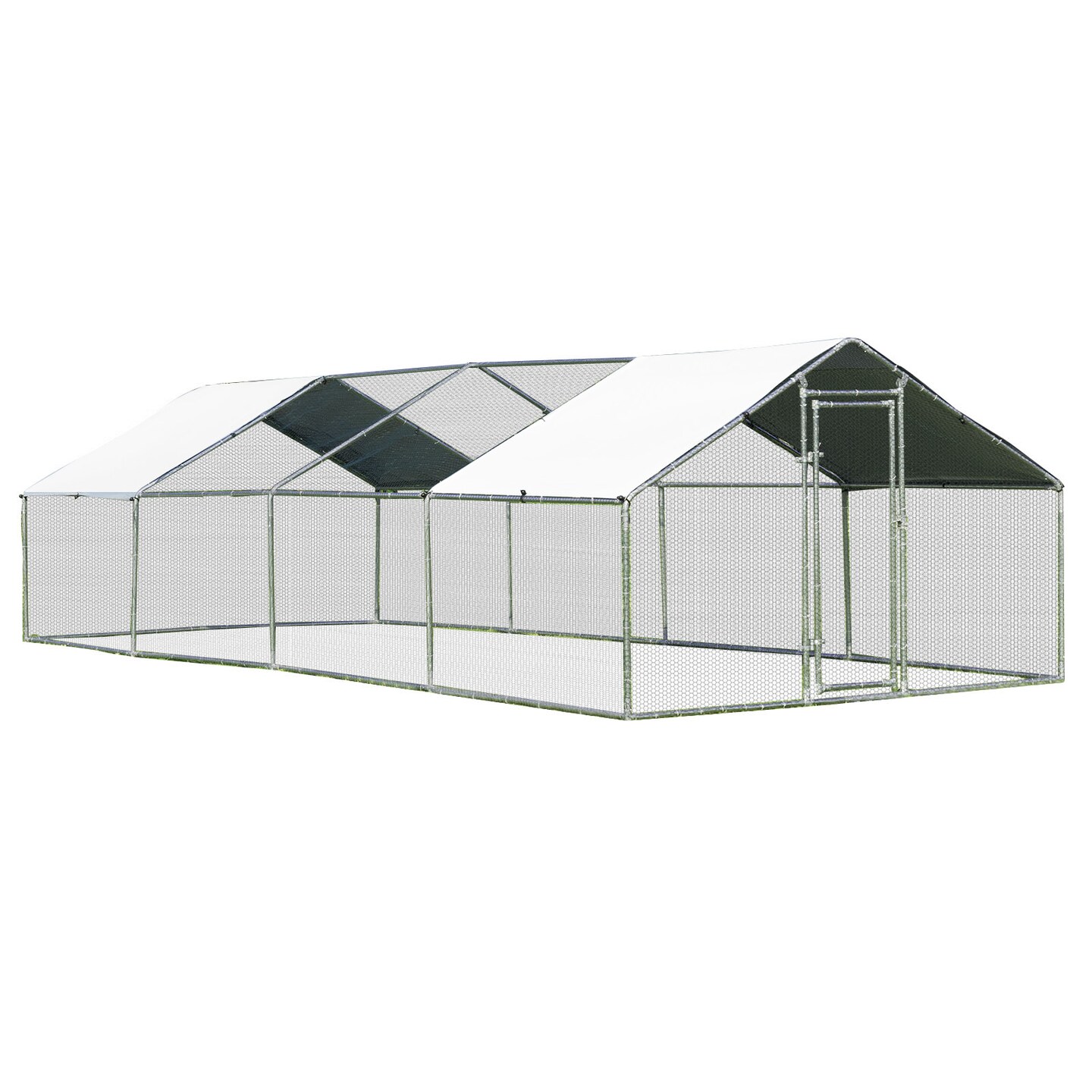 Silver Galvanized Steel Walk-In Chicken Coop with Weatherproof Cover ...