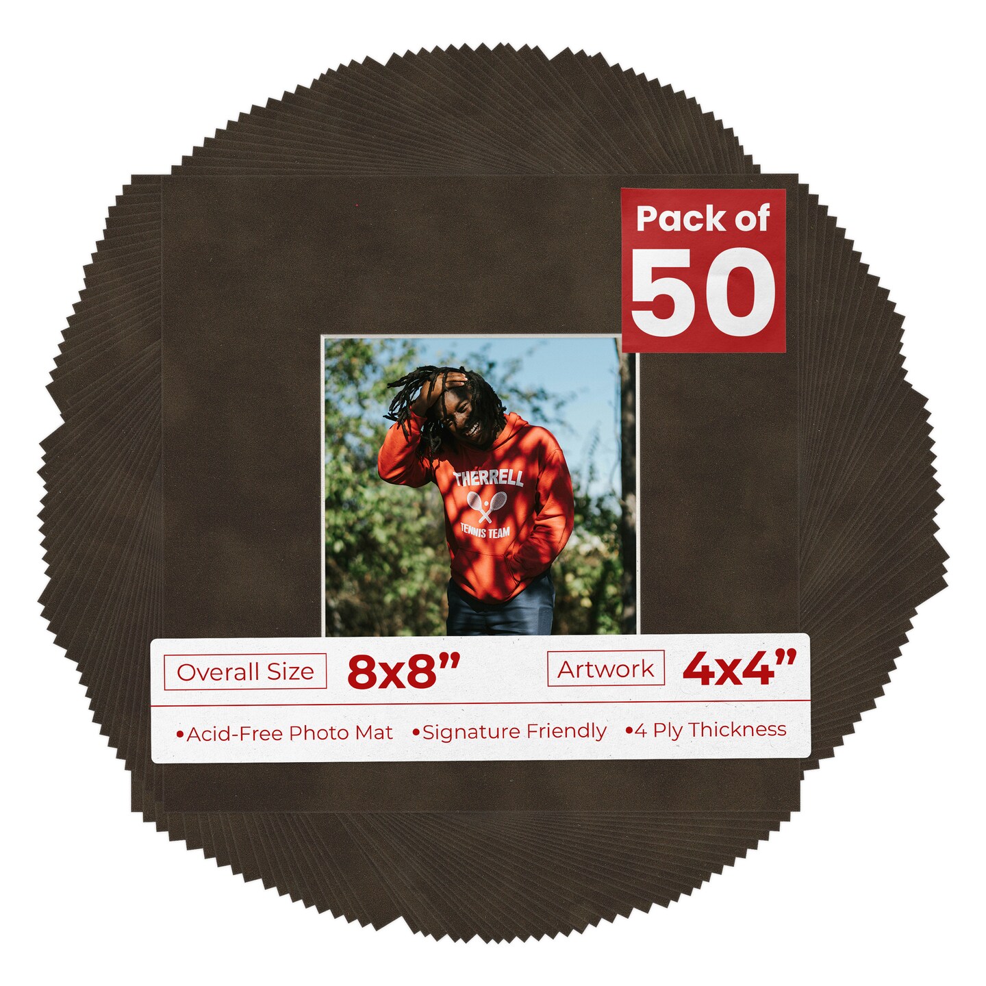 Brown Suede Mat Board for 8x8 Frames - Fits 4x4 Photos, Color: Brown ...