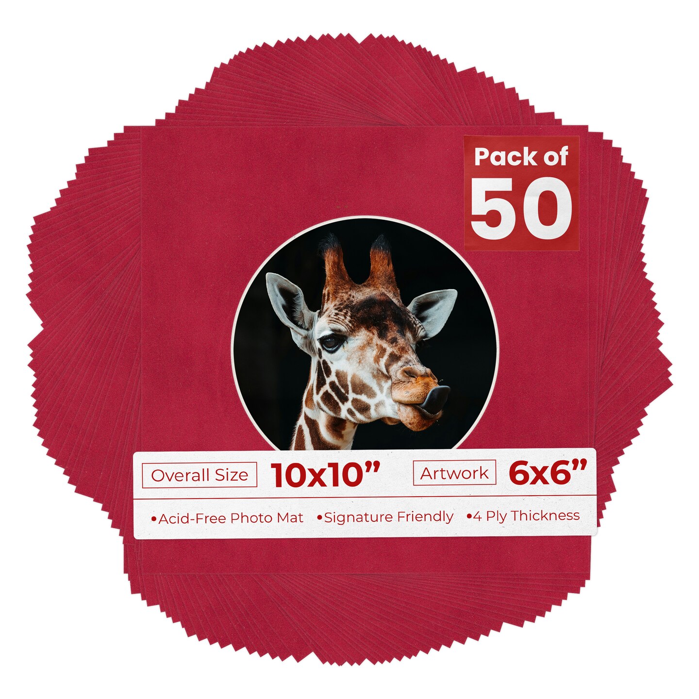 Red Suede Mat Board for 10x10 Frames - Circle Opening for 6x6 Photos ...