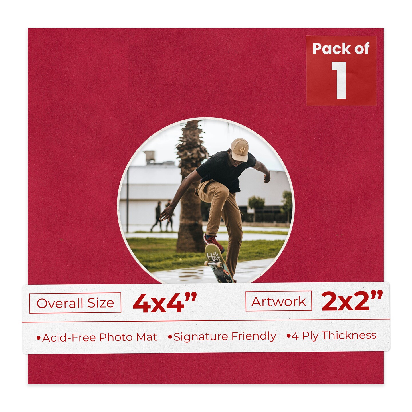 Red Suede Mat Board for 4x4 Inch Frames - Circle Opening for 2x2 Photos ...