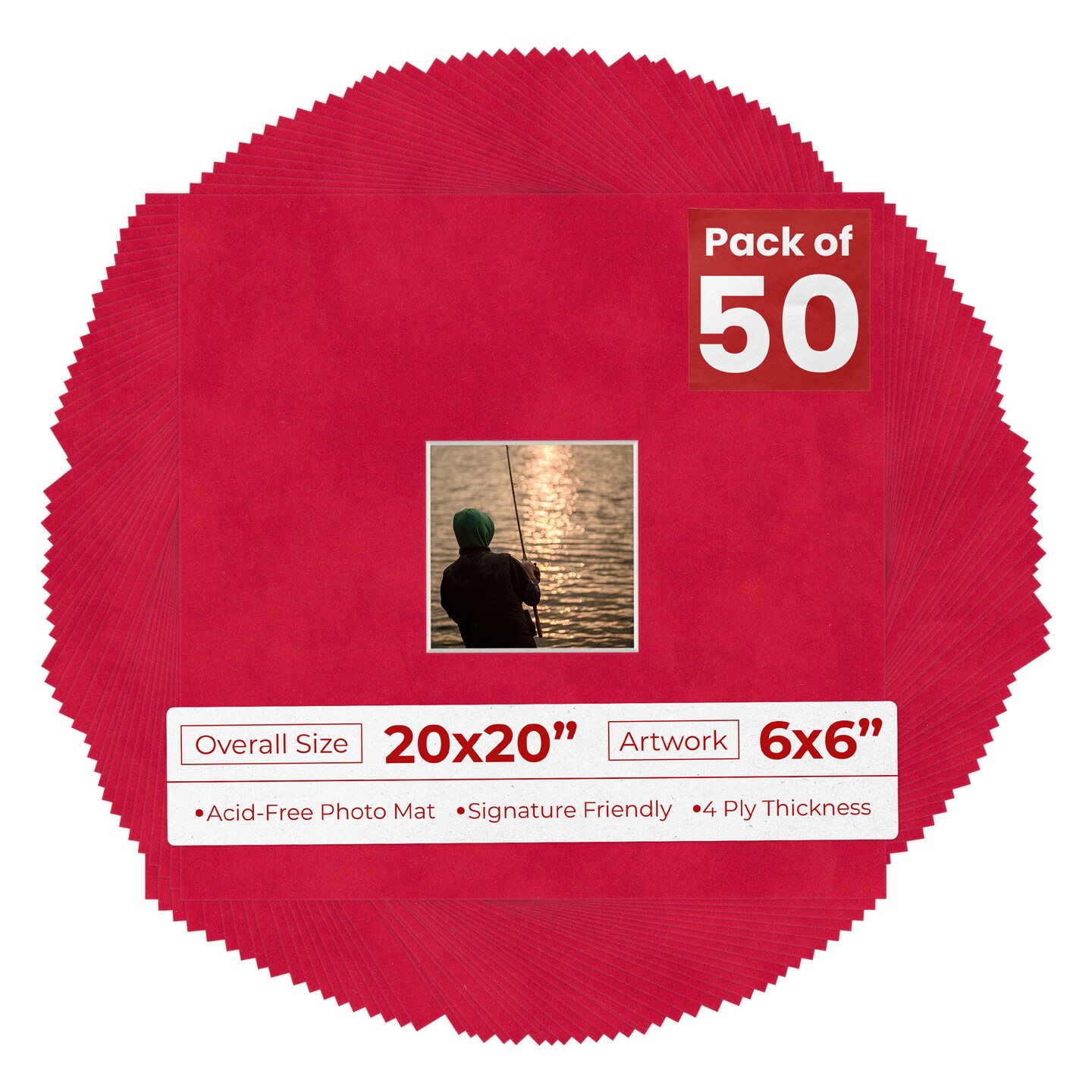 Cherry Red Suede Mat Board for 20x20 Frames - Fits 6x6 Photos, Color ...