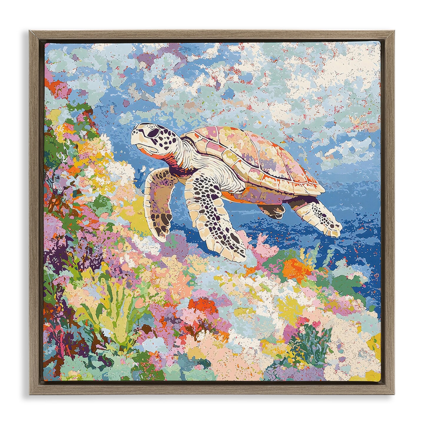 Stupell Industries Vivid Turtle Amidst Reef Floating Frame By LSR ...