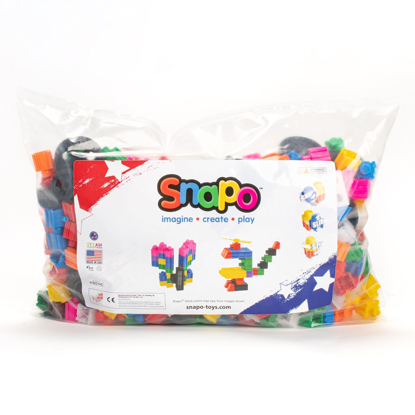 Snapo: Epic Builder's Kit - 550 pcs - Colorful Blocks & Wheels, Connect ...