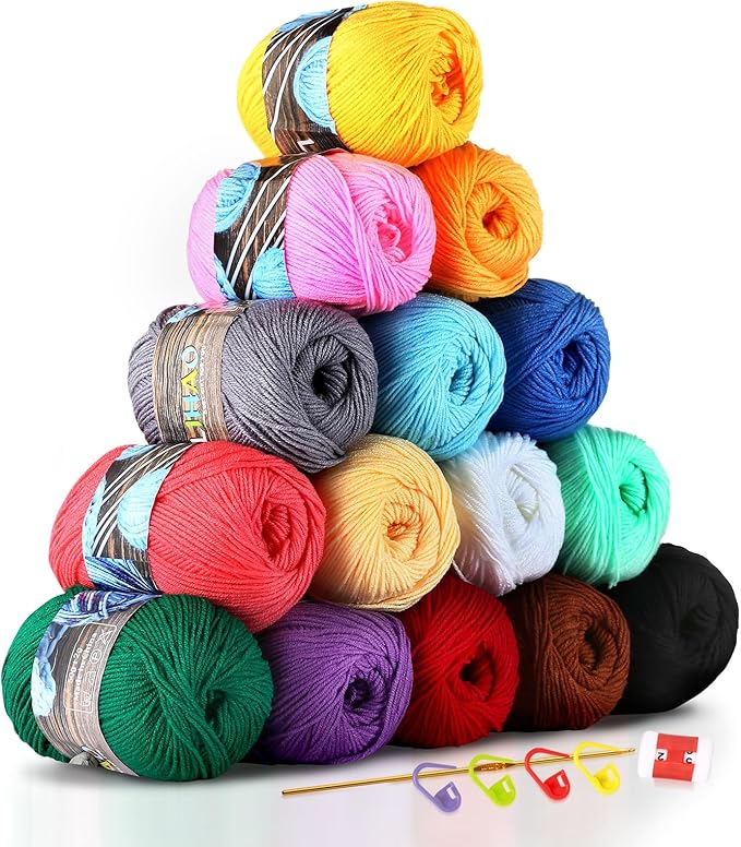 15 Skeins Cotton Yarn for Crocheting Knitting Crafting, Crochet Kit for ...