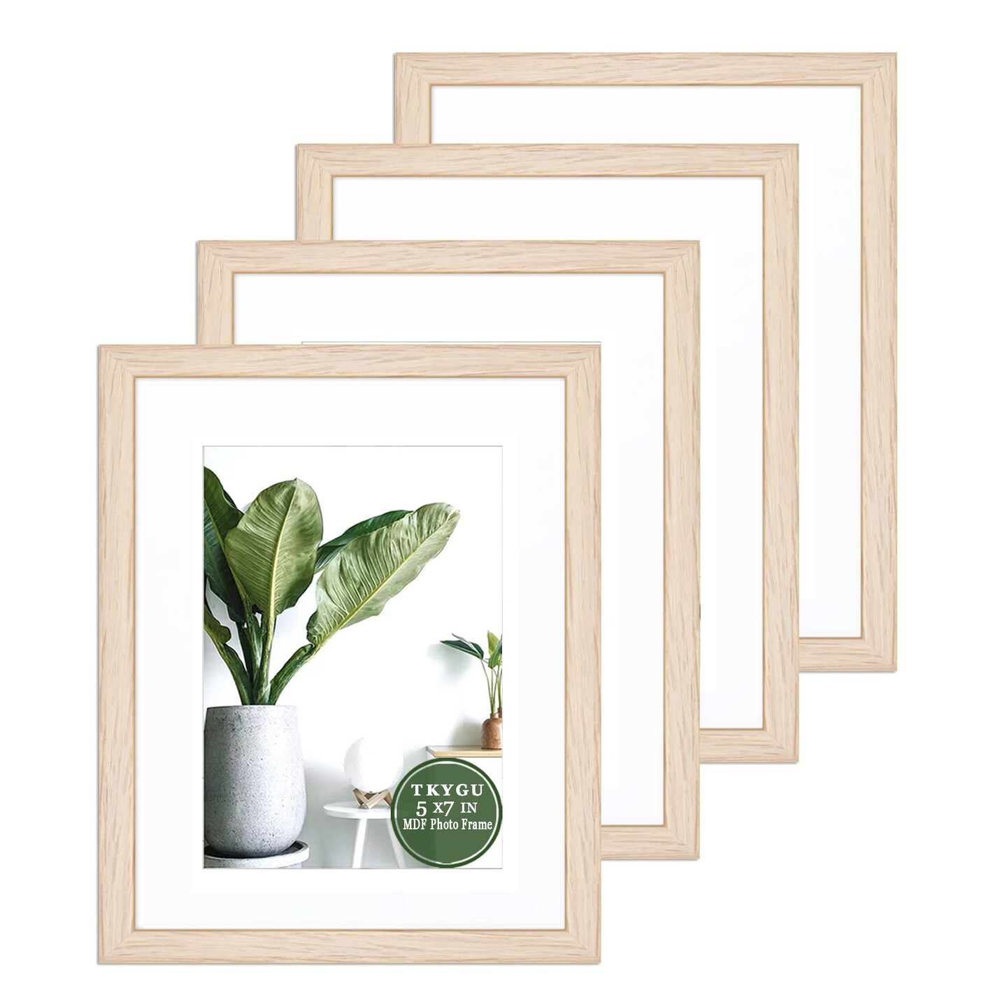 TKYGU 5x7 Natural picture frame with mat 4x6 set of 4, Modern Style ...