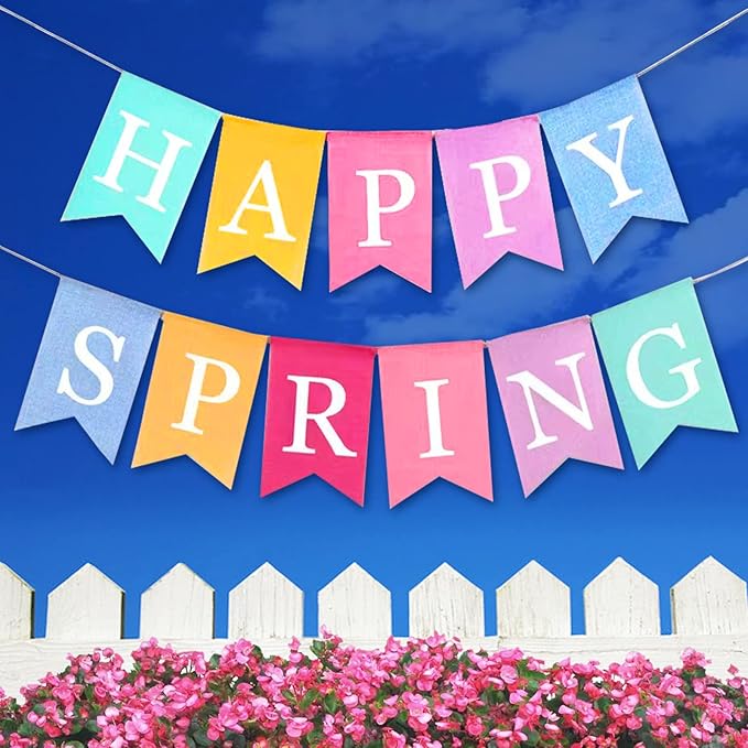 Hello Spring Banner Burlap Happy Spring Decorations Felt Easter Decor ...