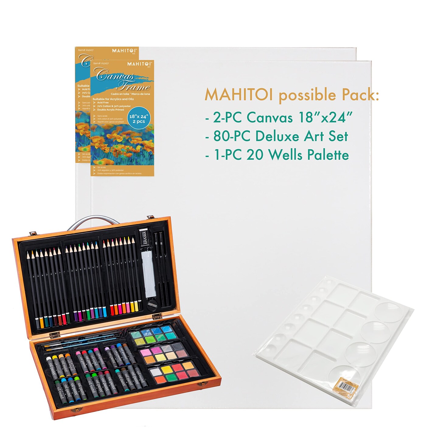 MAHITOI US 80+Piece Deluxe Artist Studio Creativity Set Wood Box Case ...