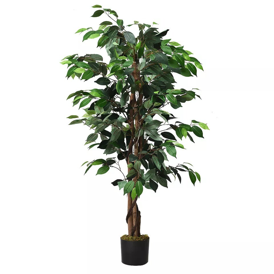 4 Feet Artificial Ficus Silk Tree Living Room Decoration Wood Trunks ...