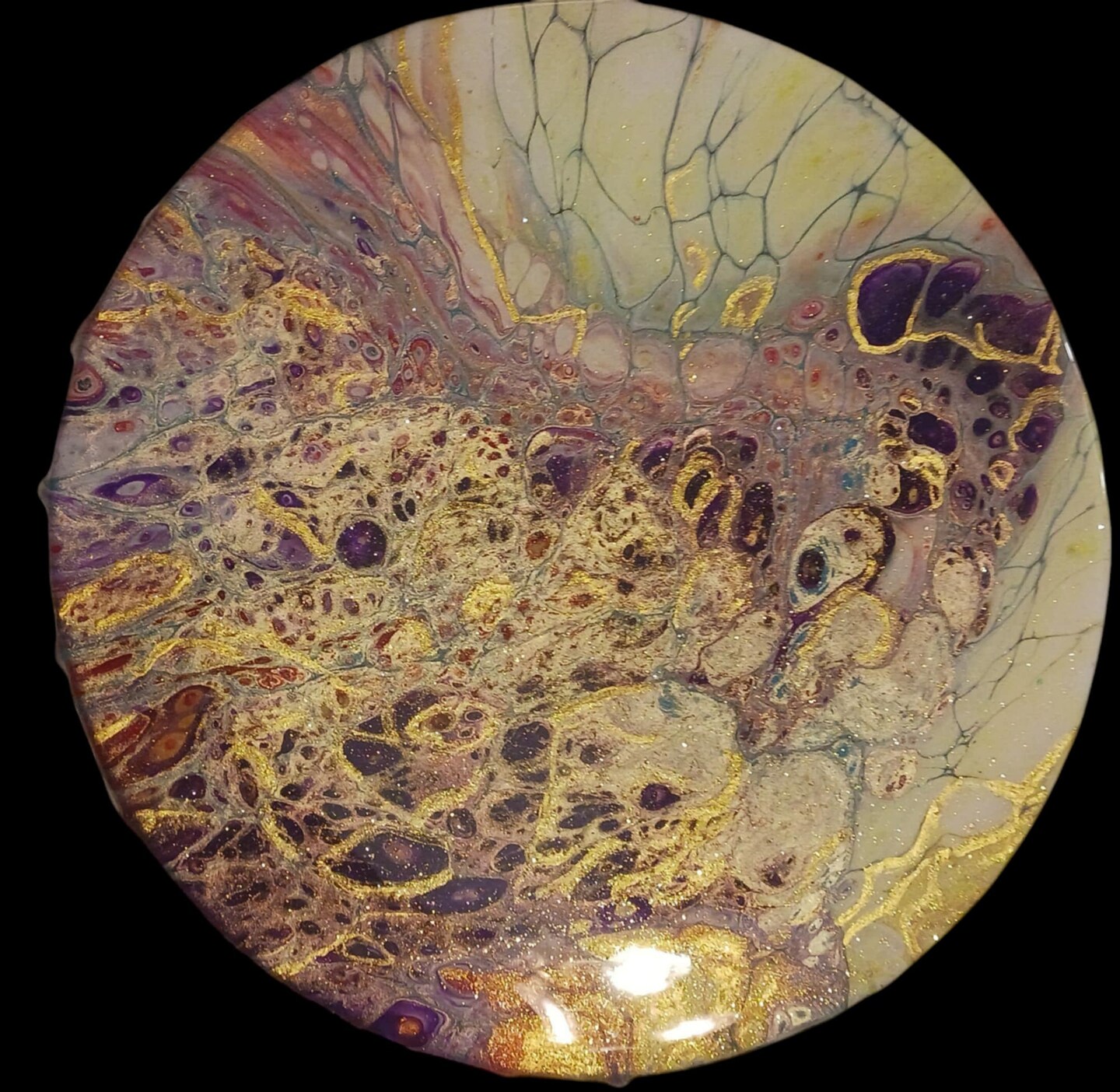 8" Round Purple and Gold Resined Painting, Handcrafted Purple and Gold ...