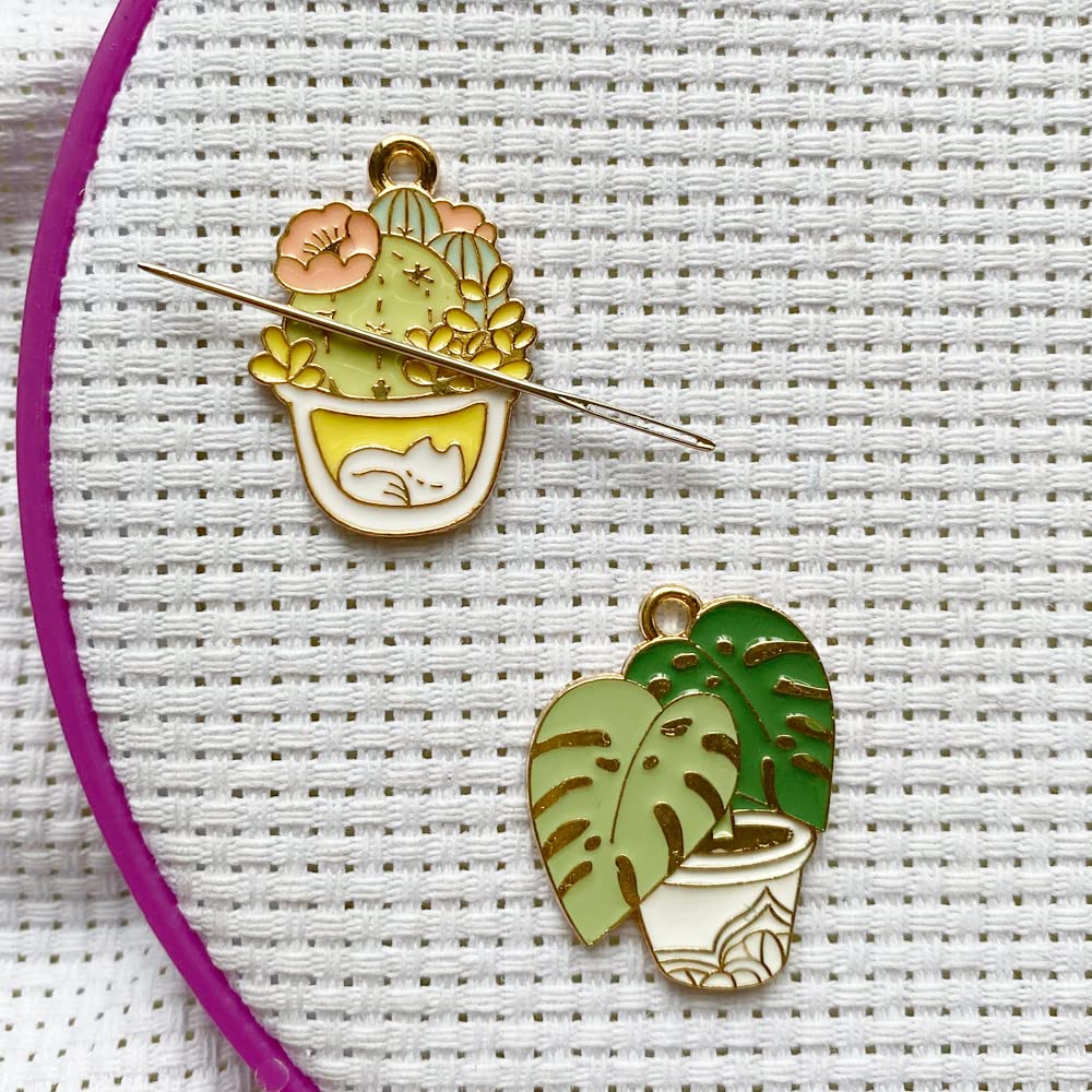 Green Leaves Potted Plant Needle Minders, Magnetic Cactus Flower Needle ...