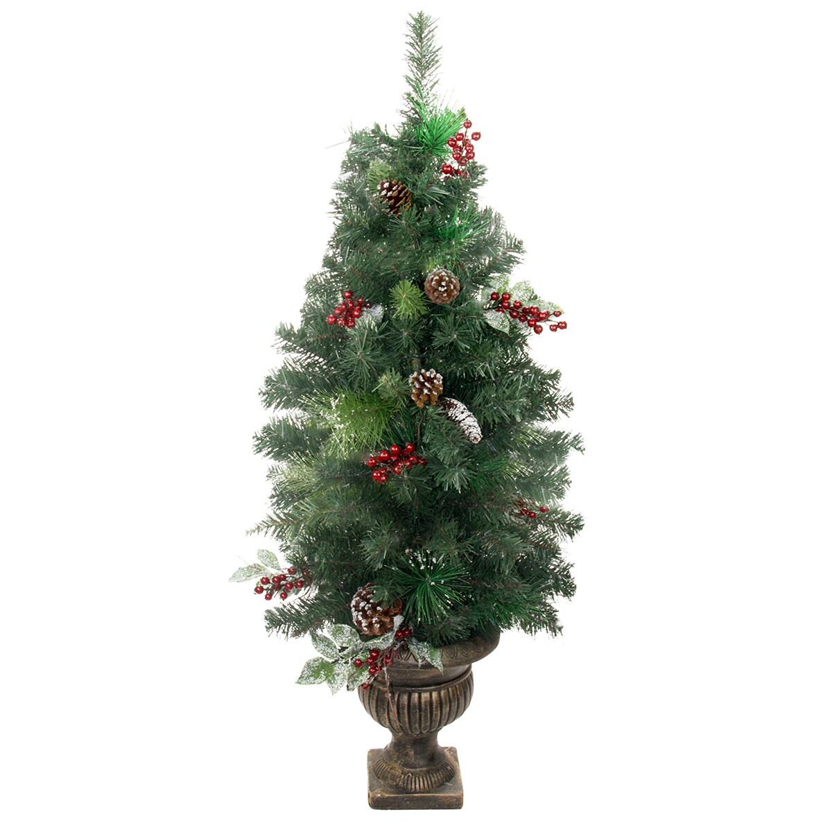 Northlight 4' Potted Pre-Decorated Frosted Pine Cone, Berry and Twig ...