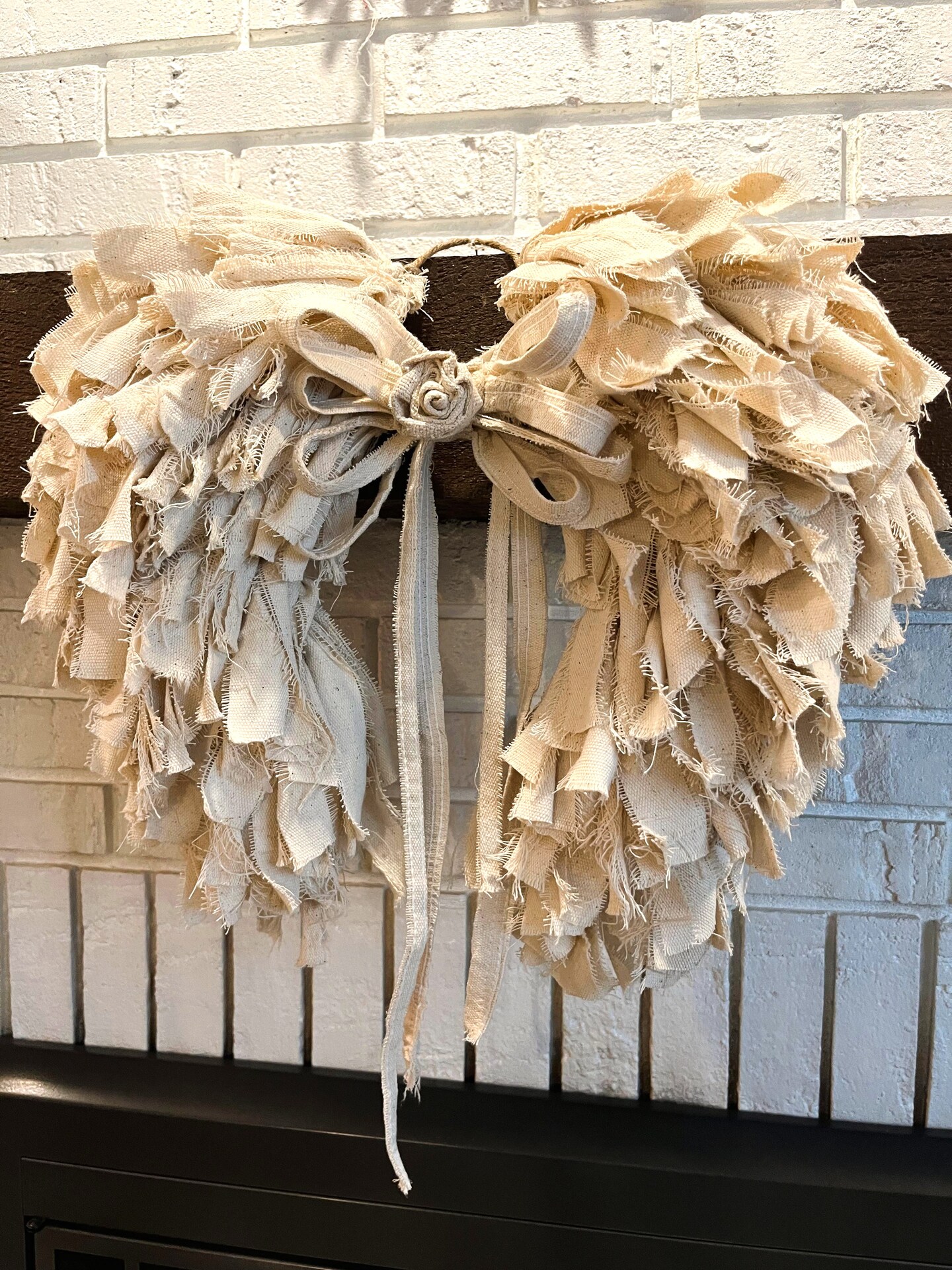 Angel Wings Shabby Chic Rag Wreath Rustic Art Deco Light Canvas Vintage ...