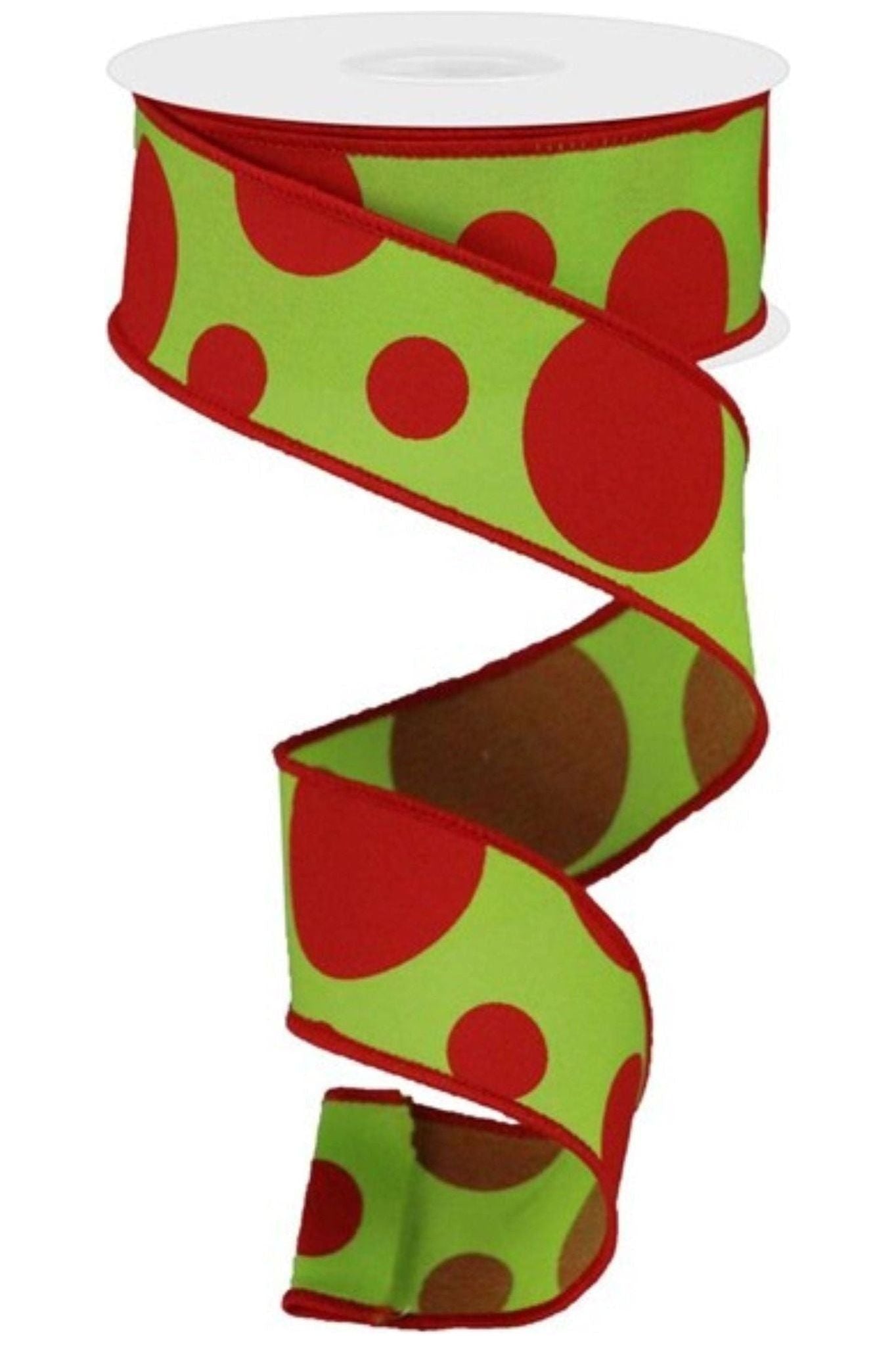 1.5" Giant Three Size Polka Dot Ribbon: Lime Green & Red (10 Yards ...