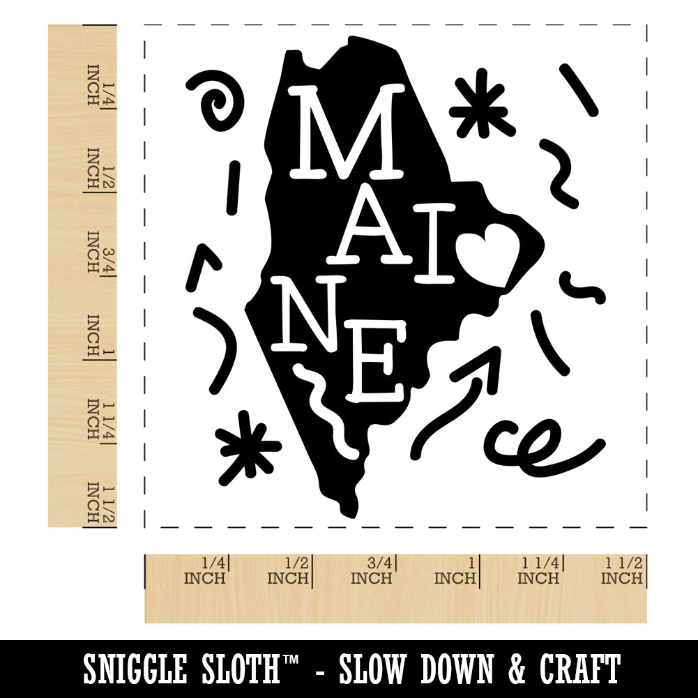 Maine State with Text Swirls Self-Inking Rubber Stamp Ink Stamper, Size ...