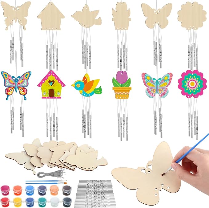 24 Sets Spring Wind Chimes Craft for Kids Make You Own Spring Wind ...