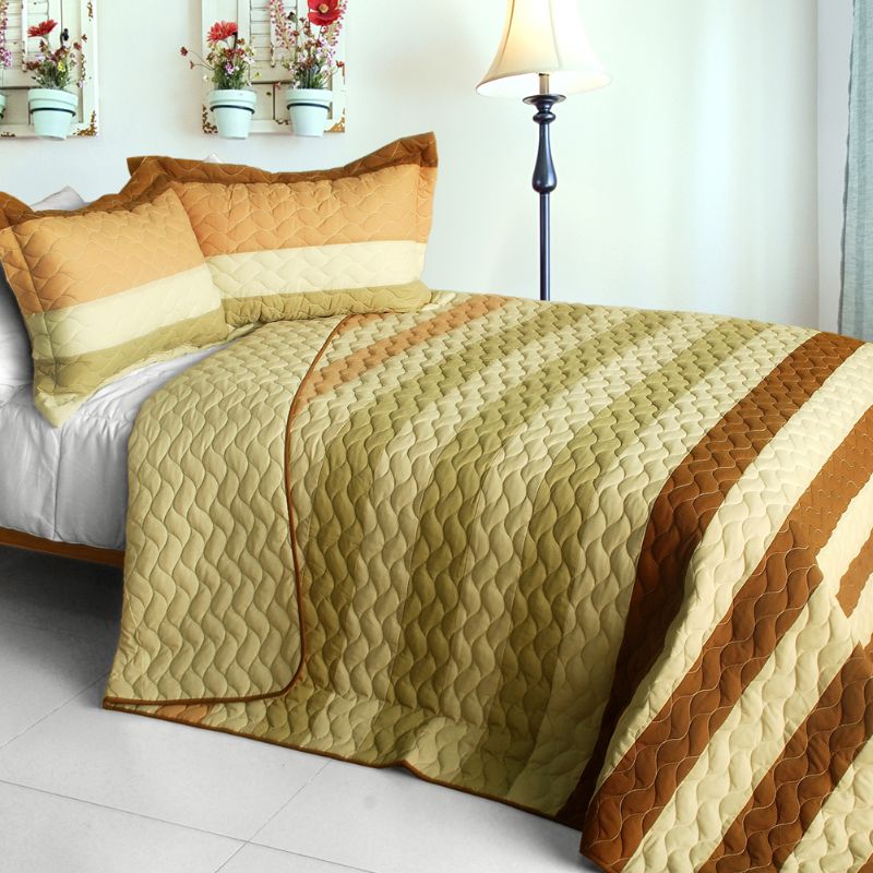 3-Piece Handmade Full/Queen Quilt Set, Reversible, Horizontal Stripes ...